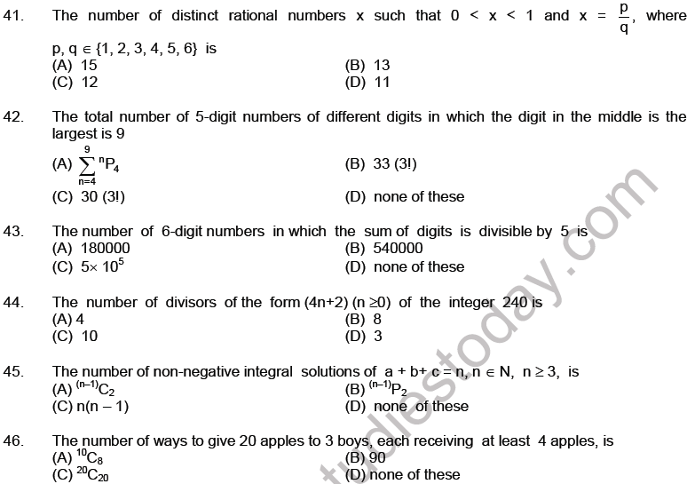 Jee Mathematics Permutation And Combination Mcqs Set A With Answers